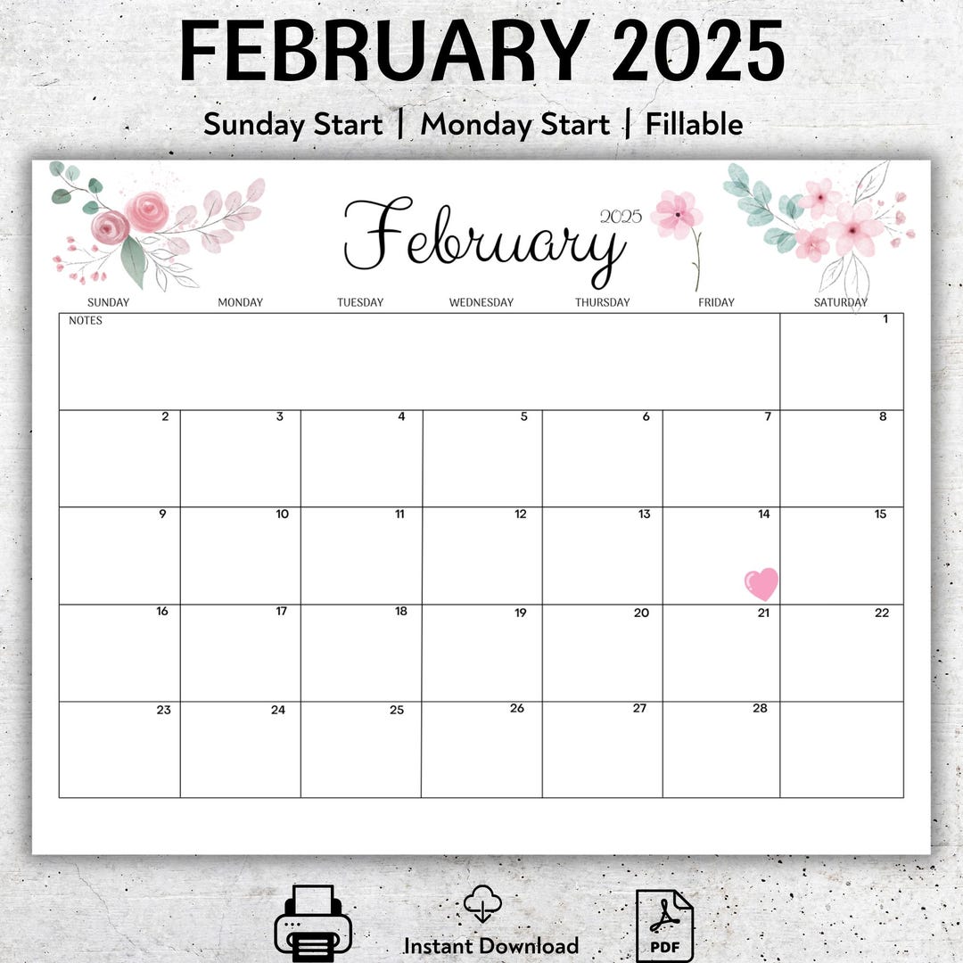 EDITABLE February 2025 Calendar, Flowered Planner, Printable Fillable ...