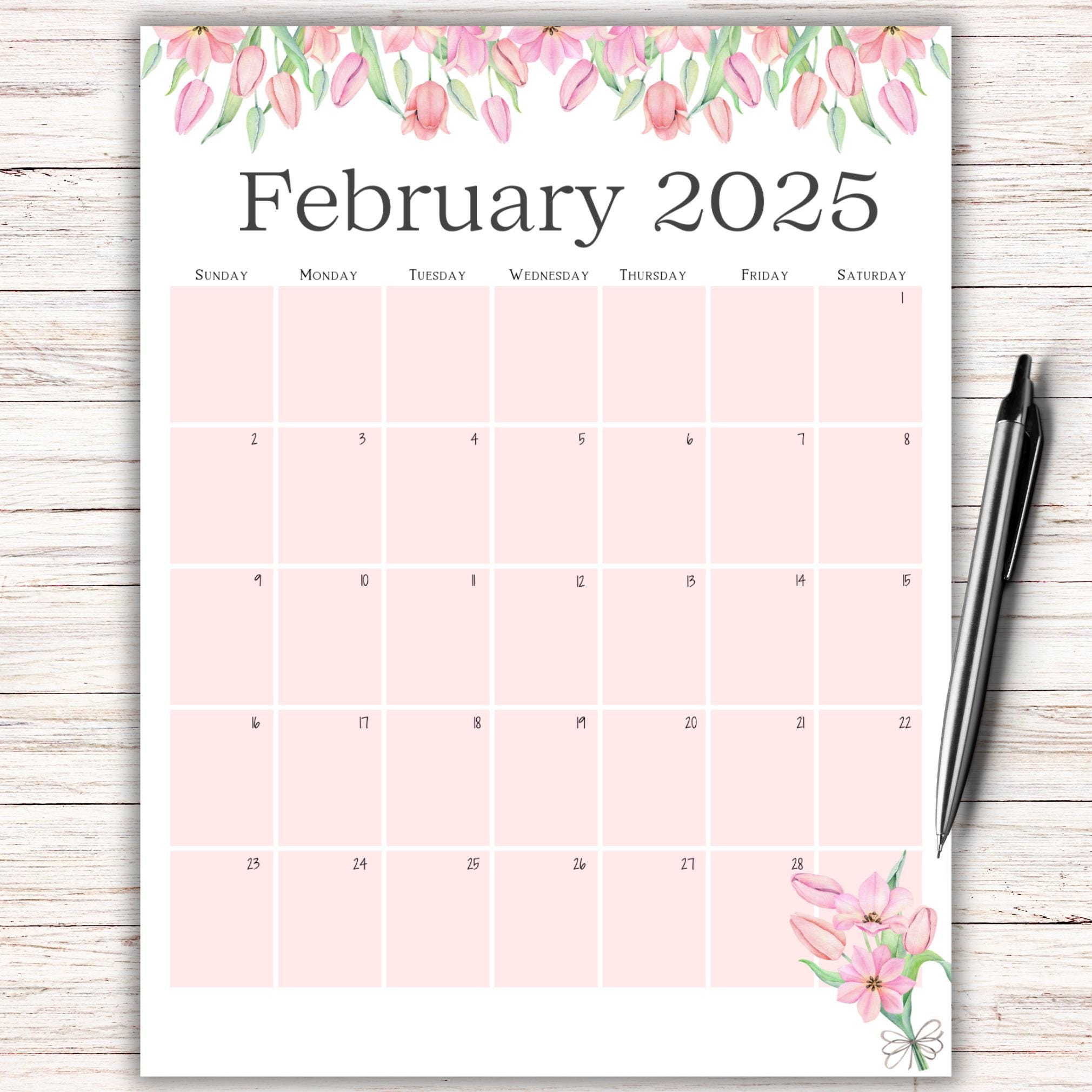 EDITABLE February 2025 Calendar, Printable February Calendar, Fillable ...