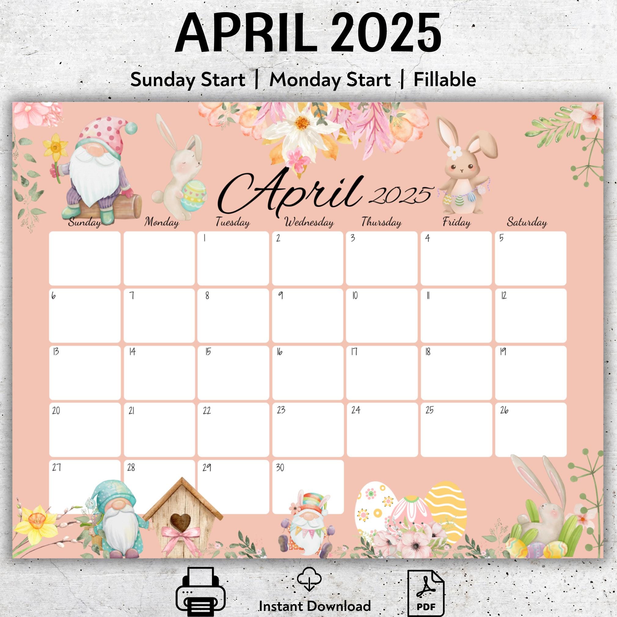 EDITABLE April 2025 Calendar, Printable Calendar, Happy Easter Day ...