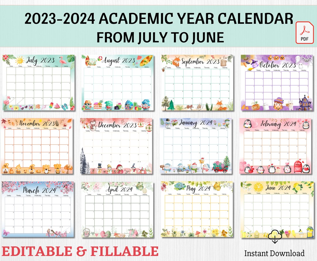 EDITABLE Academic Calendar, Printable Fillable Planner, Homeschool ...