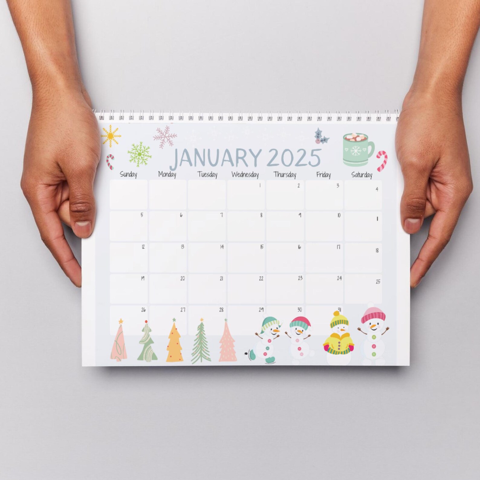 EDITABLE January 2025 Calendar, Beautiful Winter, Happy Snowmen, New ...
