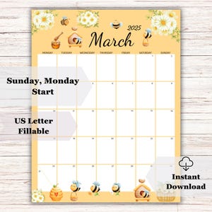 Editable 2025 March Calendar, Printable Monthly Kids School Schedule ...