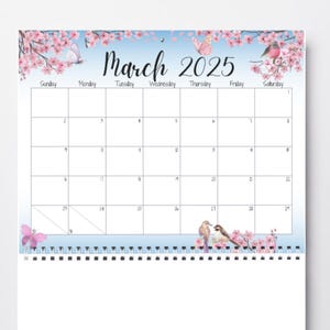 Editable 2025 March Calendar, Beautiful Spring, Cute Birds, Butterflies ...