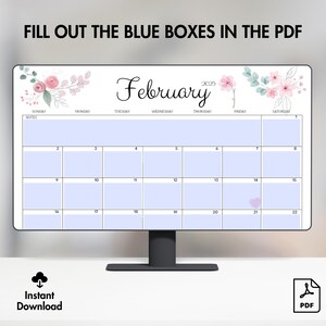 EDITABLE February 2025 Calendar, Flowered Planner, Printable Fillable ...