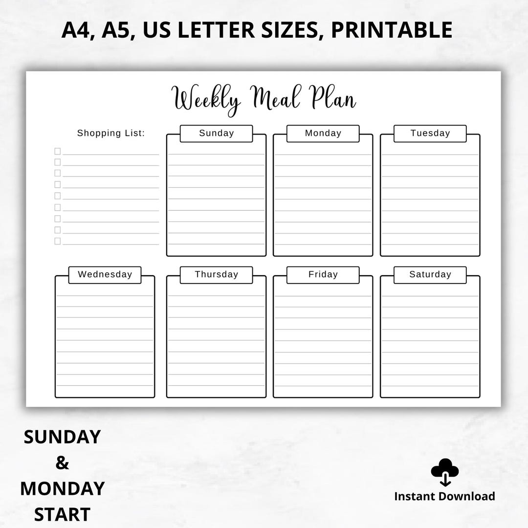 Weekly Meal Planner Printable, A4 A5 US Letter Sizes, Meal Planning ...