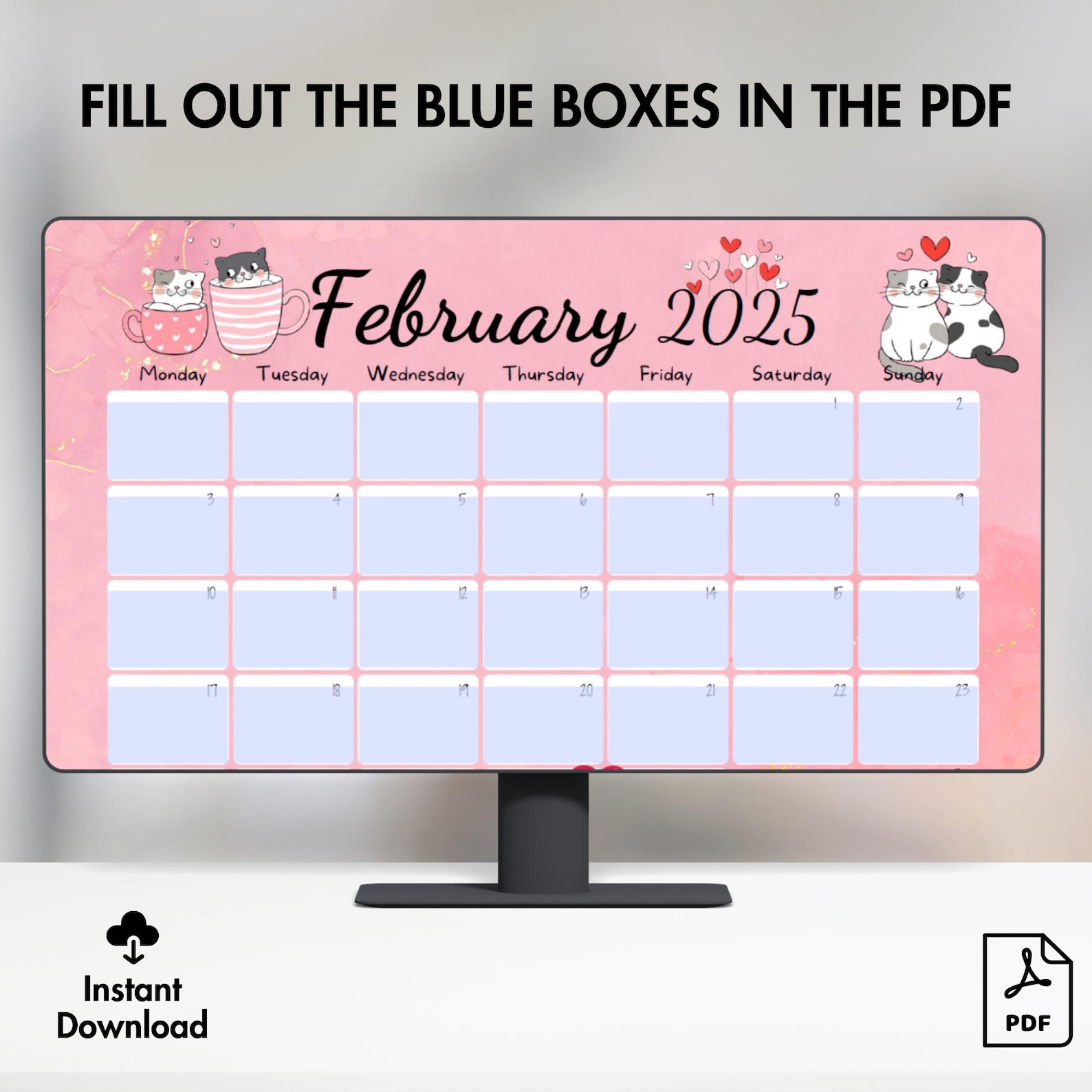 EDITABLE February 2025 Calendar, Valentine’s Day, Printable Calendar ...
