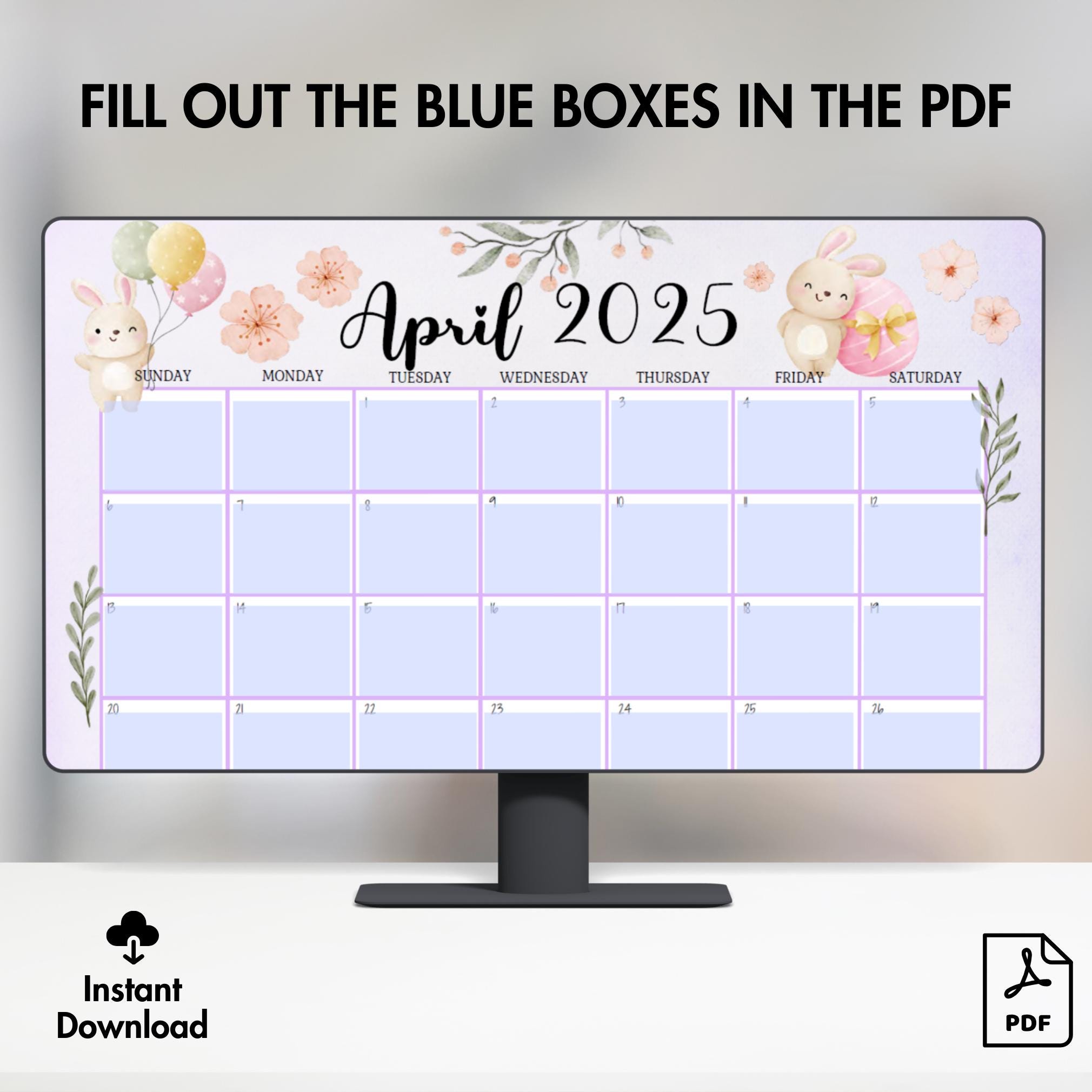 EDITABLE April 2025 Calendar, Printable April Calendar, Happy Easter ...