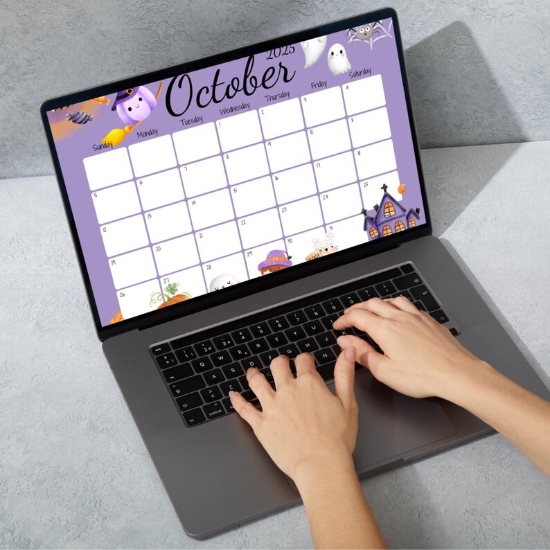 EDITABLE October 2025 Calendar, Happy Halloween, Pretty Ghost, Cute ...