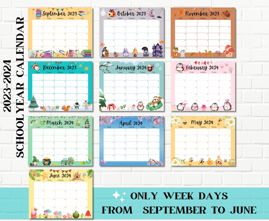 School Year Calendar Editable 2023-2024 Calendar Back to - Etsy UK