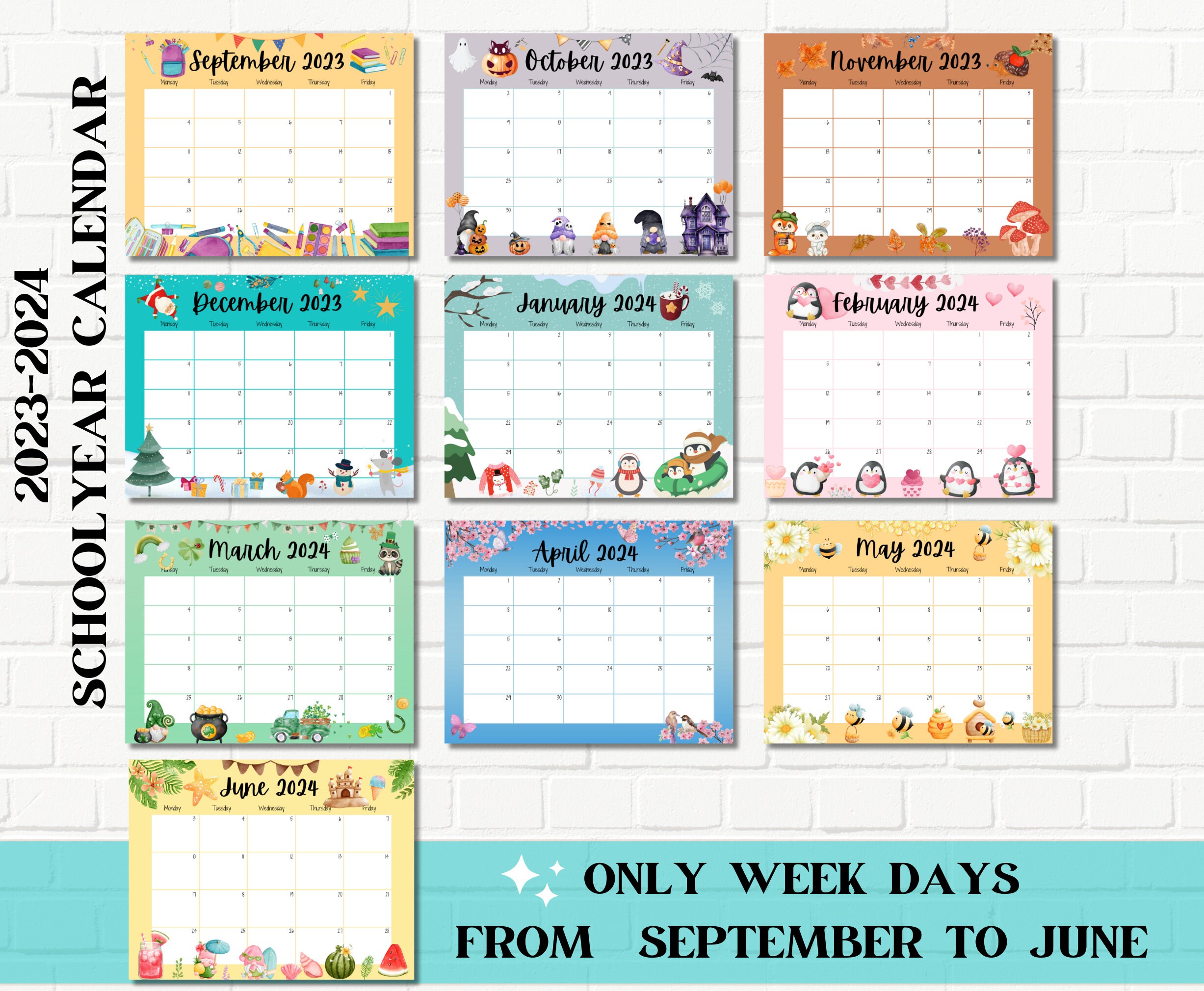 School Year Calendar Editable 2023-2024 Calendar Back to - Etsy