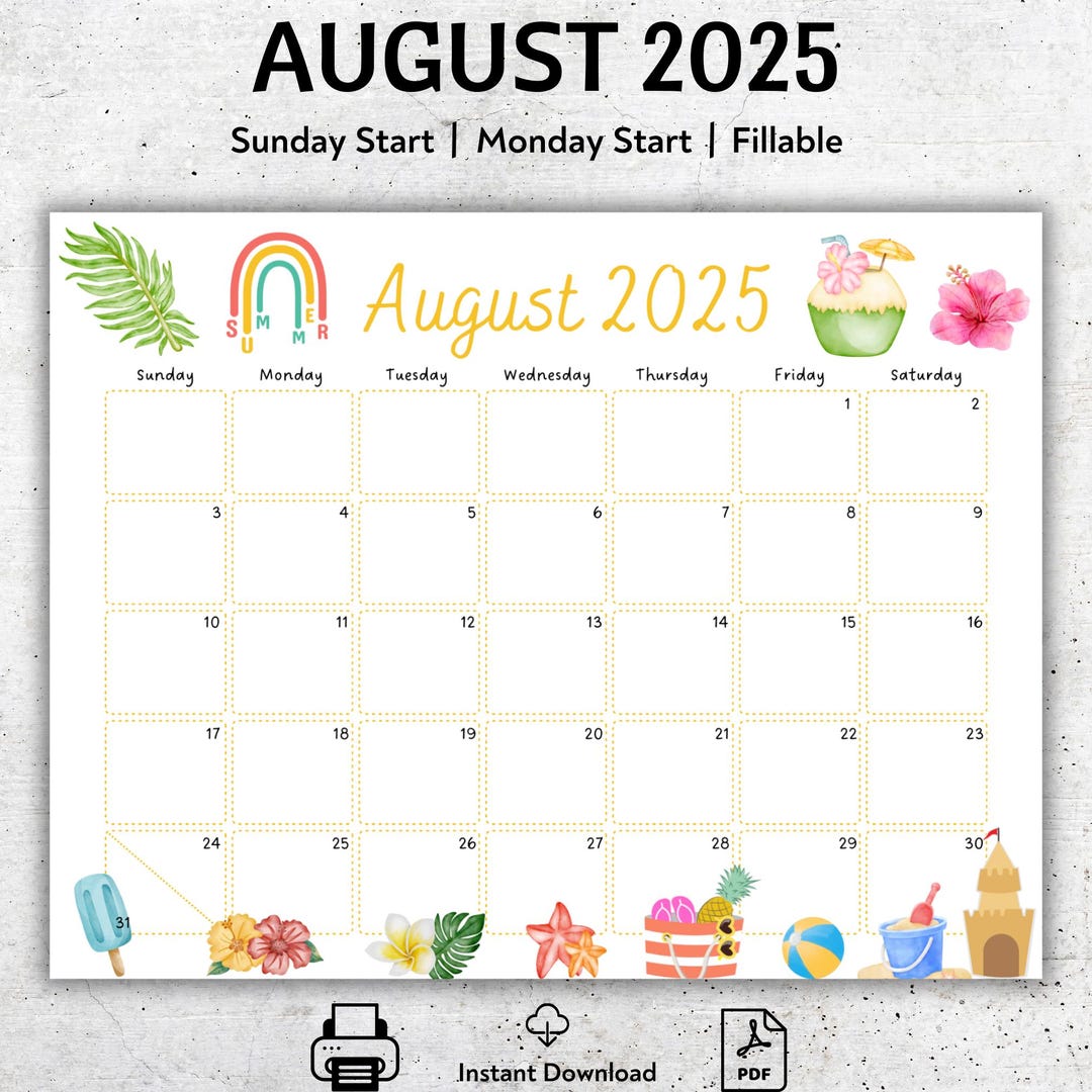 EDITABLE August 2025 Calendar, Printable Vacation Planner, Wonderful ...