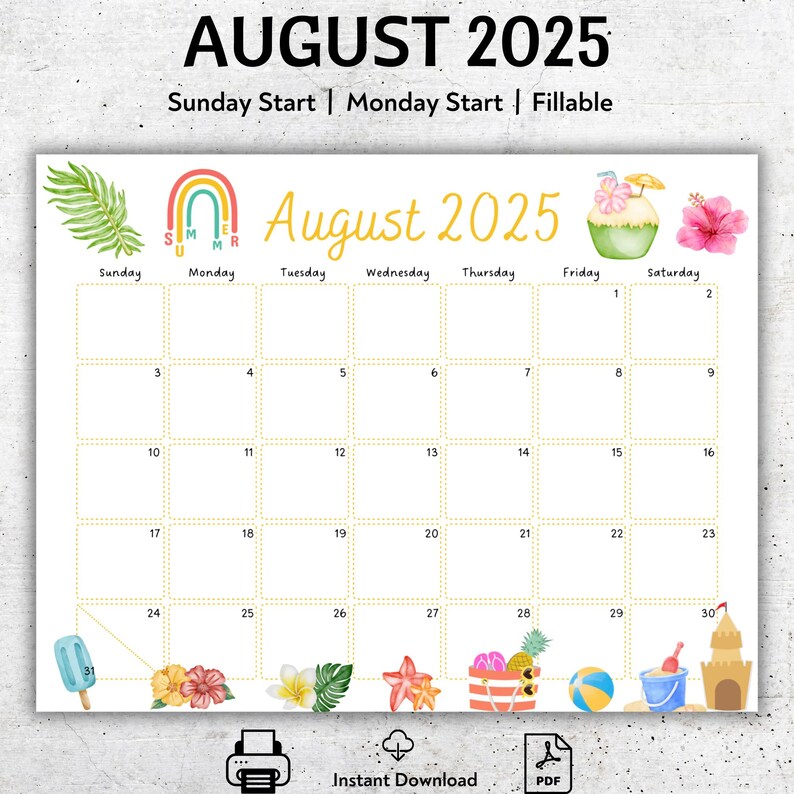 EDITABLE August 2025 Calendar, Printable Vacation Planner, Wonderful ...