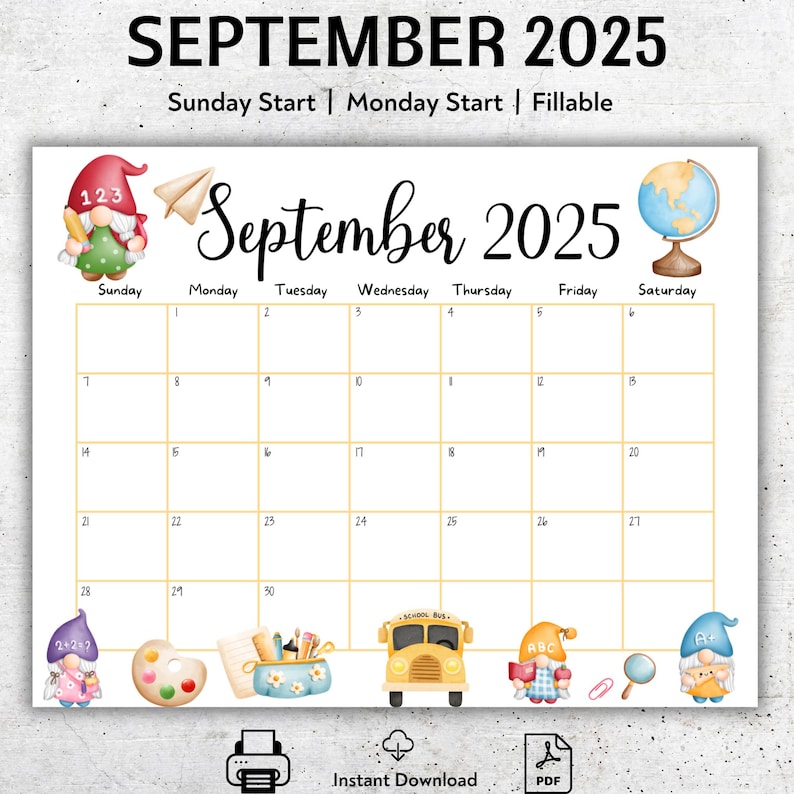 EDITABLE September 2025 Calendar, School Time, Back to School ...