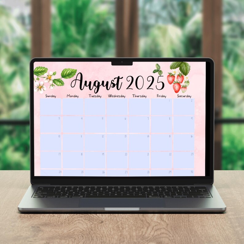 EDITABLE August 2025 Calendar, Beautiful Summer, Delicious Strawberries ...