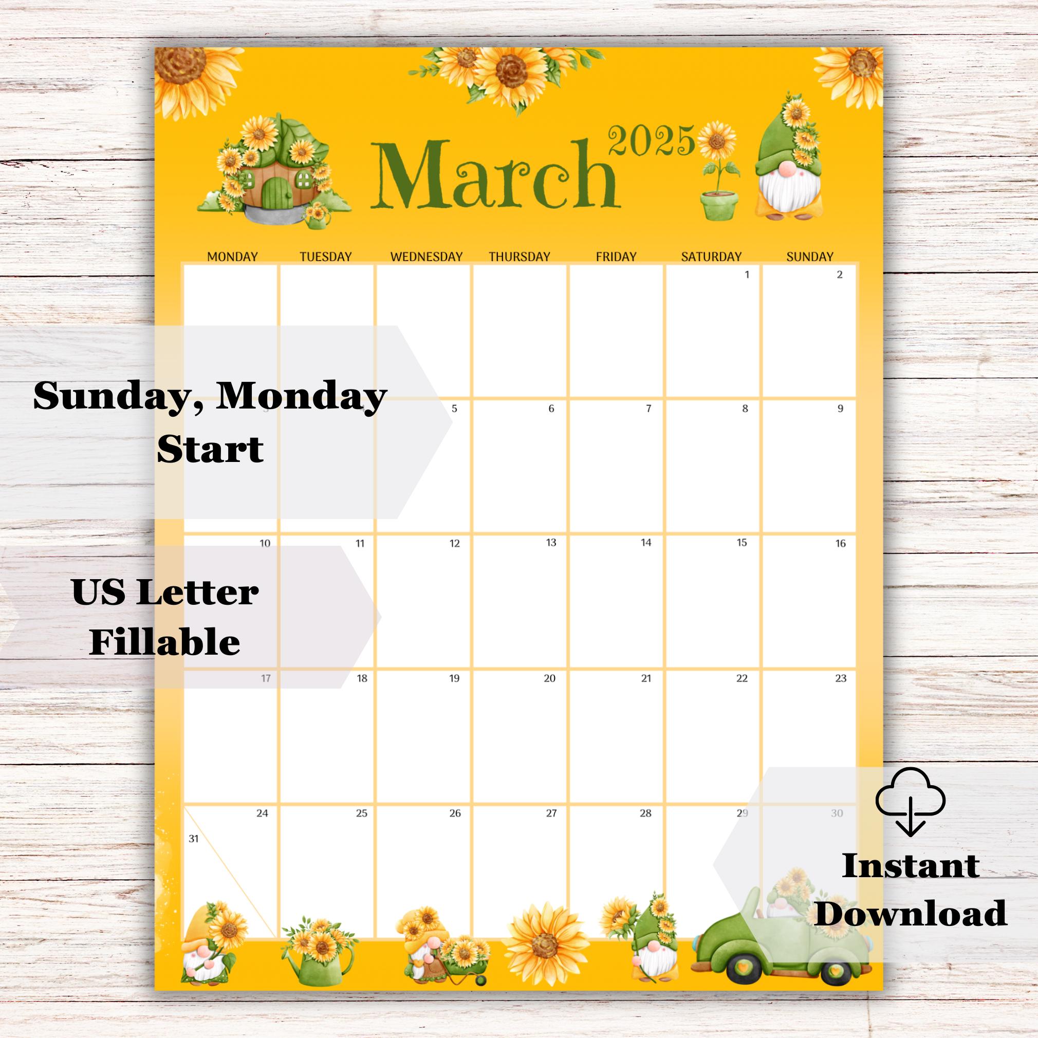 EDITABLE March 2025 Calendar, College Planner, Fillable Calendar, Cute ...