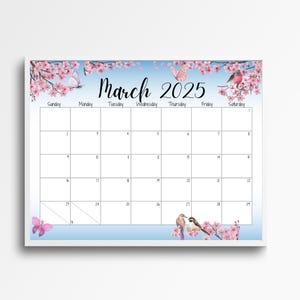 Editable 2025 March Calendar, Beautiful Spring, Cute Birds, Butterflies ...