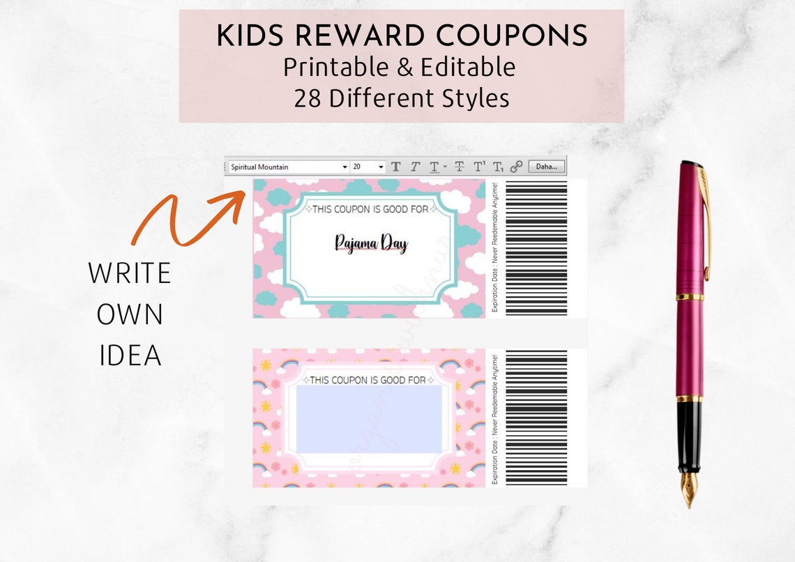 Printable Kids Reward Coupons Editable Reward Coupons - Etsy