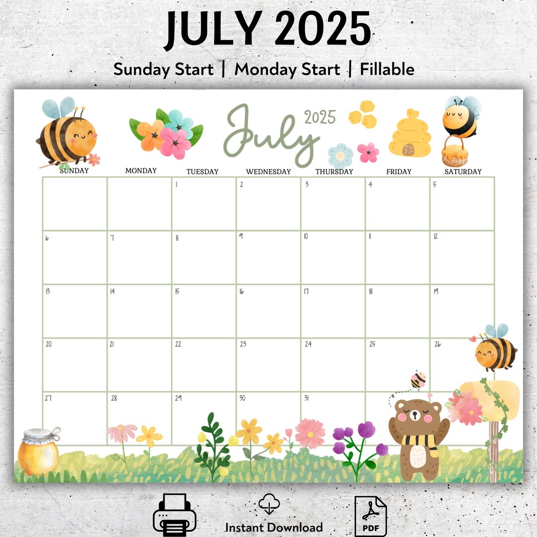 EDITABLE July 2025 Calendar, 2025 Summer Planner, Colorful Happy Summer ...