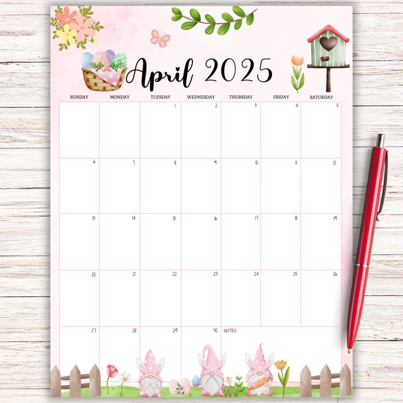 Printable April 2025 Calendar With Cute Easter Gnomes US Letter ...