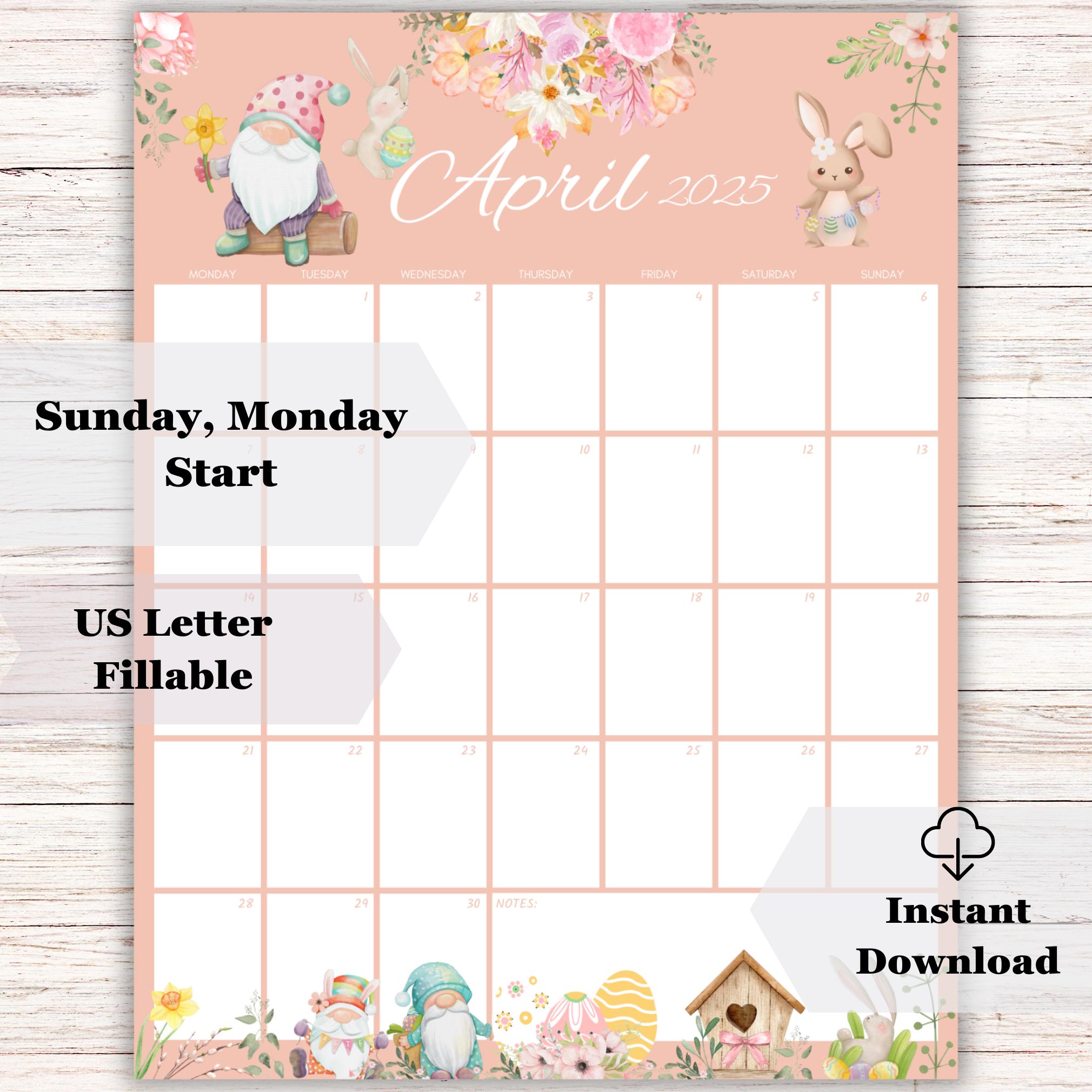 EDITABLE April 2025 Calendar, Printable April Planner, Happy Easter Day ...