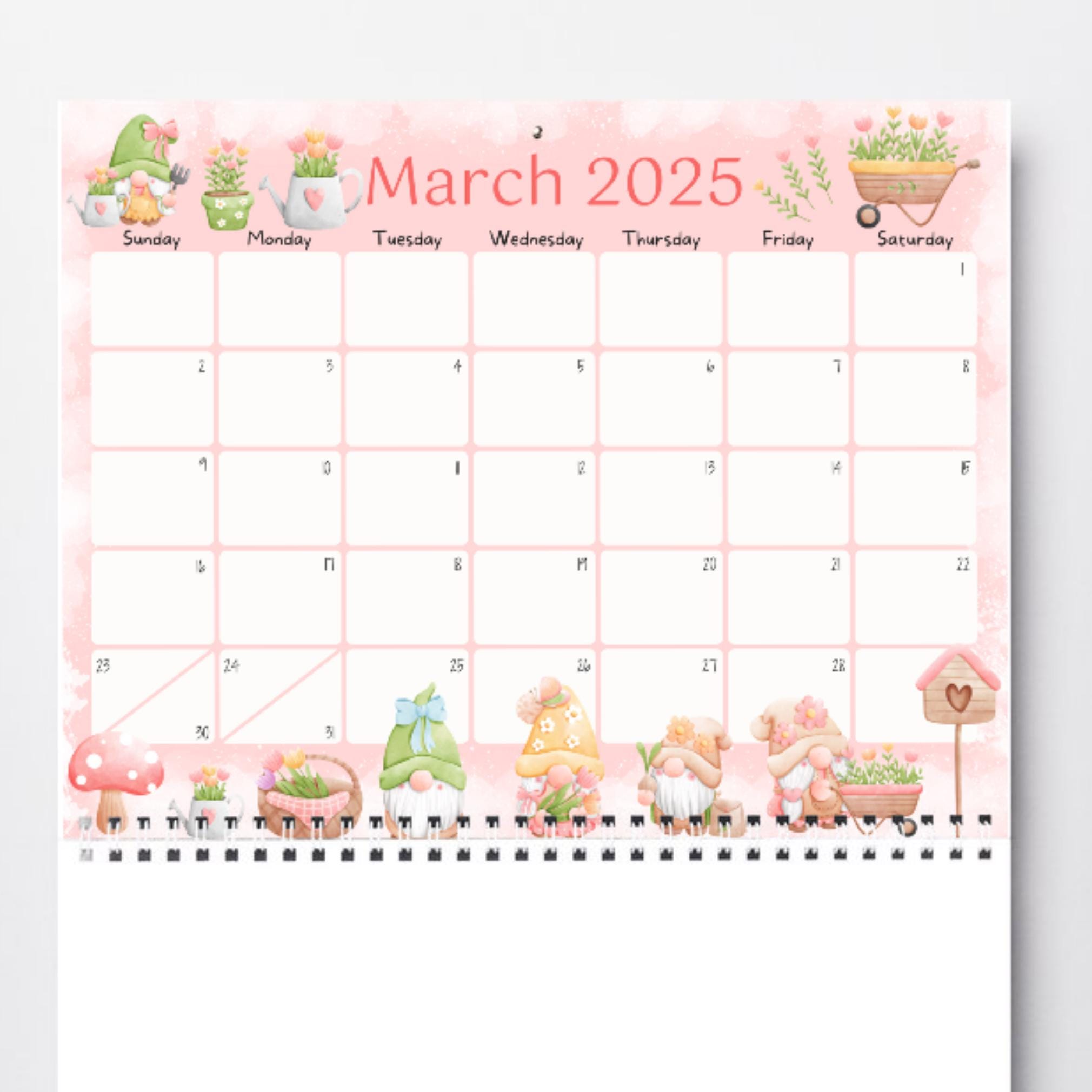 EDITABLE March 2025 Calendar, Happy St. Patrick's Day, Tulip, Gnome ...