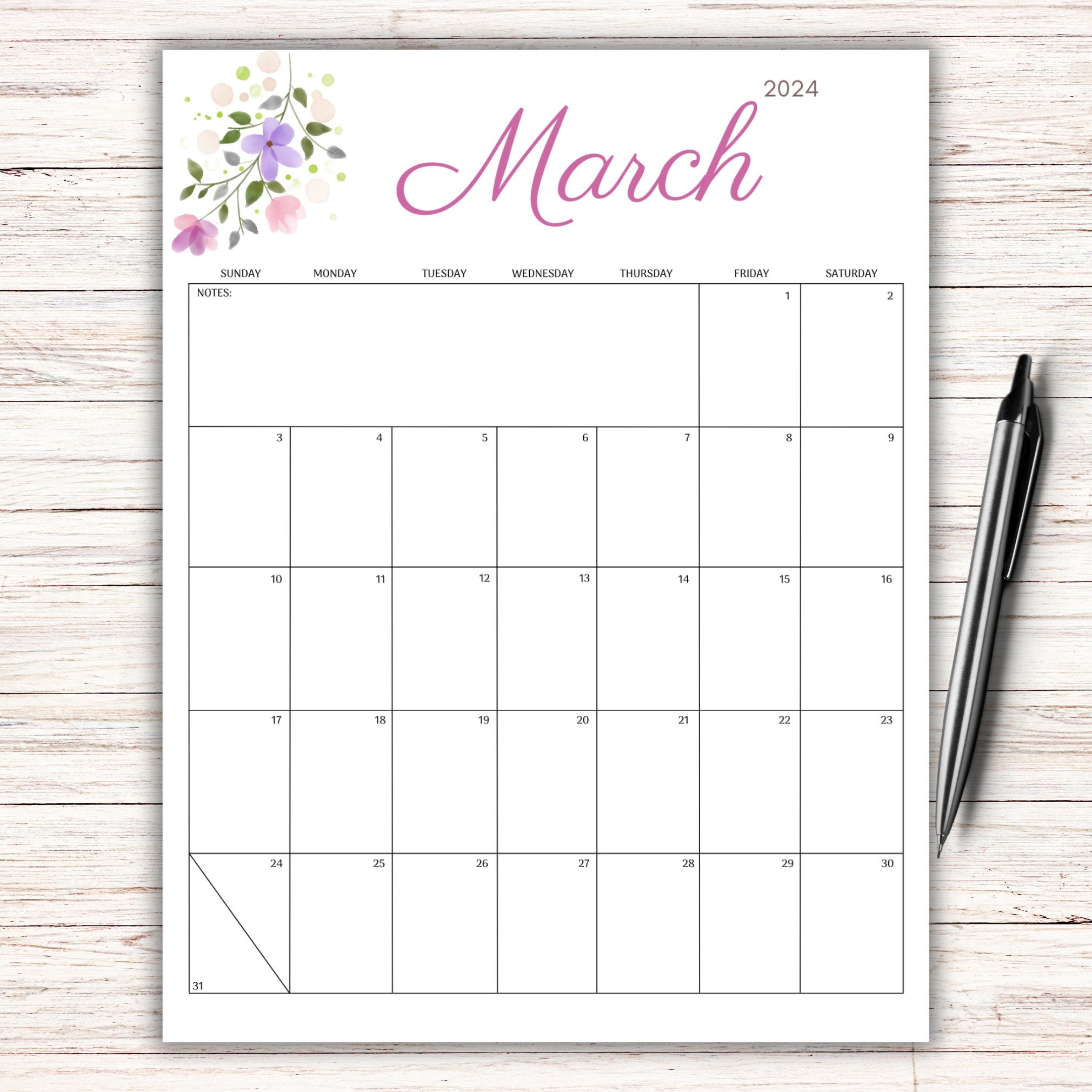 Editable March Calendar, March 2024 Printable, Fillable Calendar ...