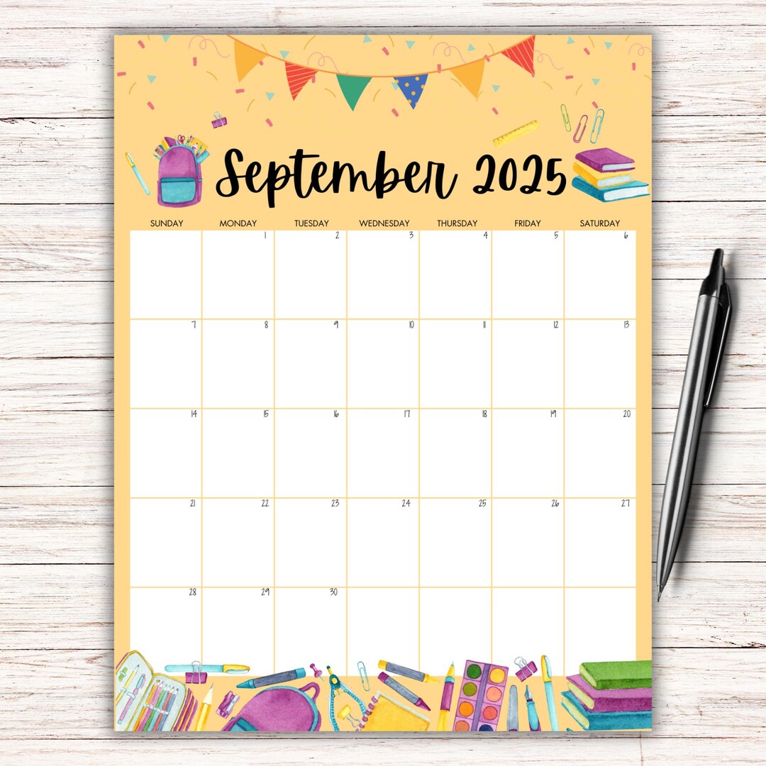 September 2025 Printable Calendar - Back-to-school Theme | Homeschool ...