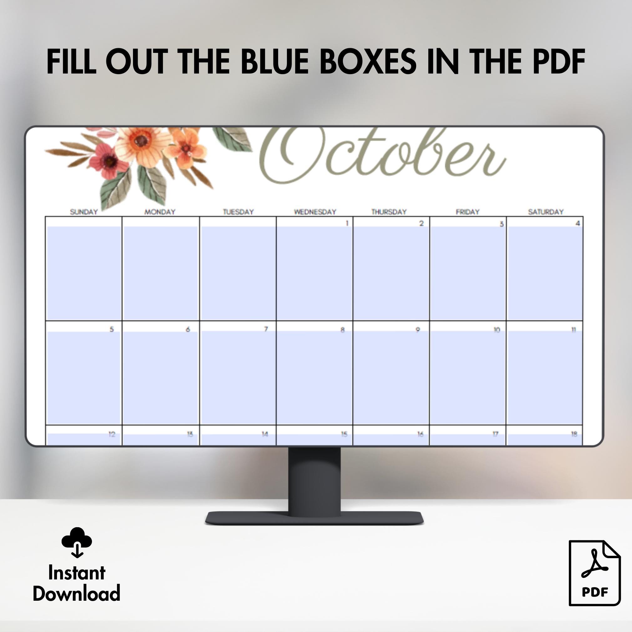 EDITABLE October 2025 Calendar, October Monthly Planner, Beautiful ...