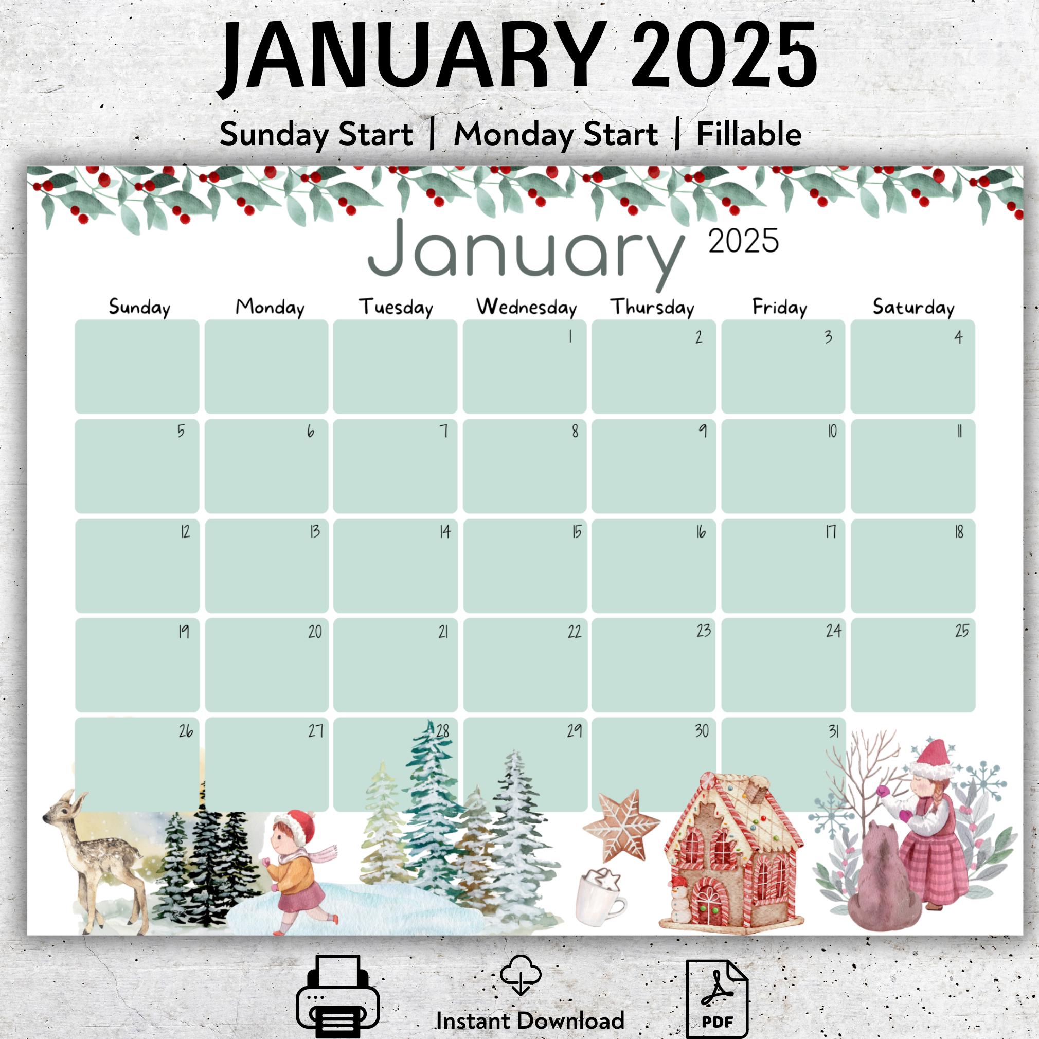 EDITABLE January 2025 Calendar, Cute January Calendar, Printable ...
