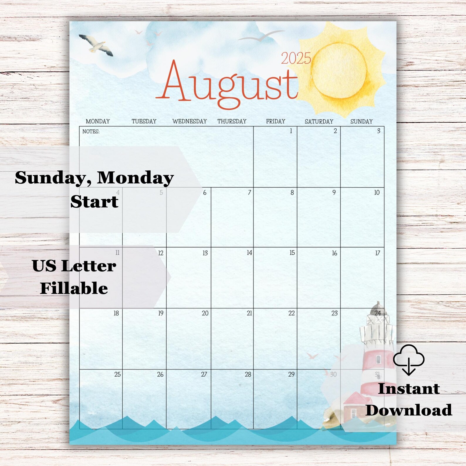 Printable August 2025 Calendar, Fillable August Planner, Homeschool ...