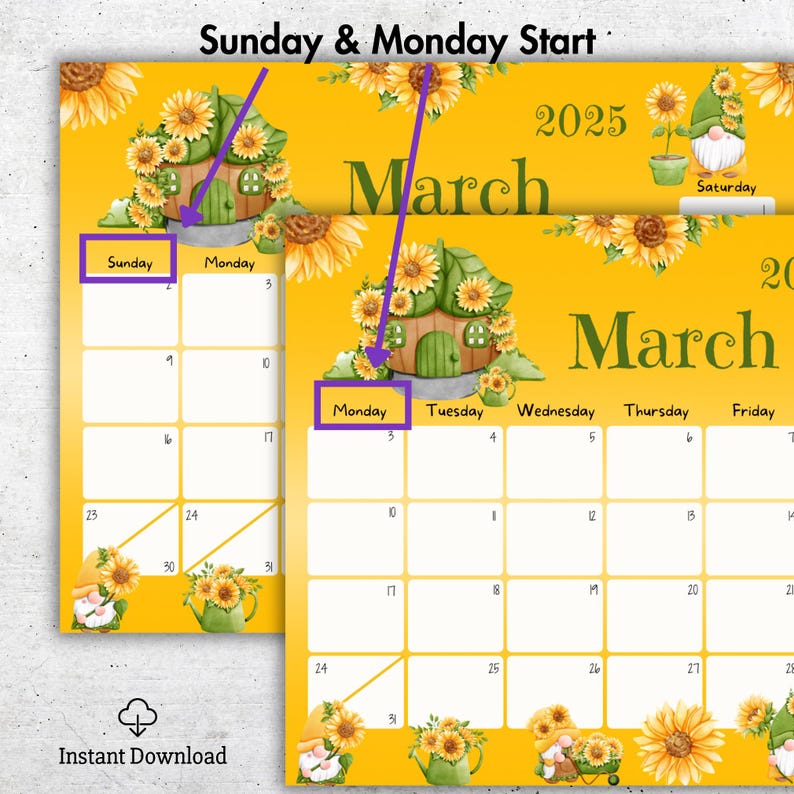 EDITABLE March 2025 Calendar, Fillable Calendar, Cute Gnomes, Happy St ...