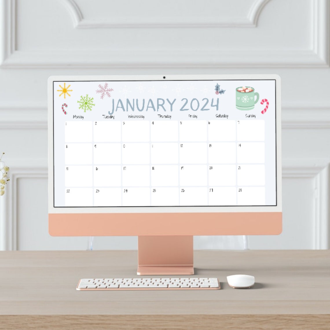 EDITABLE January 2024 Calendar, Beautiful Winter, Happy Snowmen, New ...