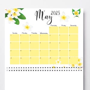 Editable/printable May 2025 Calendar, Yellow and White Flowers, Mother ...