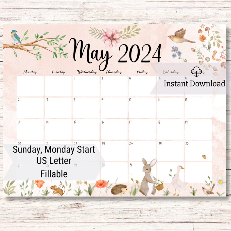 EDITABLE May 2024 Calendar, Printable May 2024 Calendar, Fillable ...
