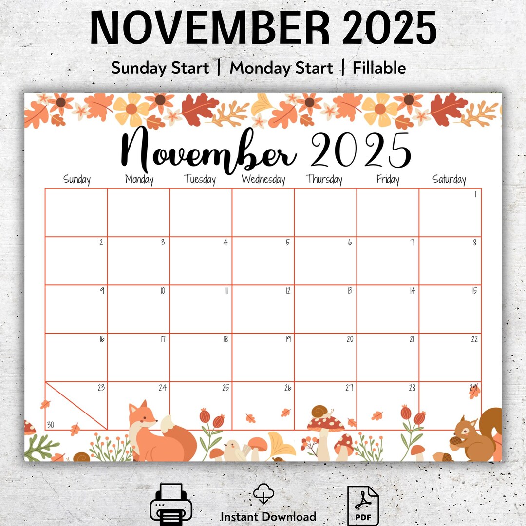 EDITABLE November 2025 Calendar, Monthly Schedule for Kids, Homeschool ...