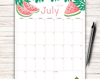 August 2023-july 2024 Printable Calendar PDF - Etsy