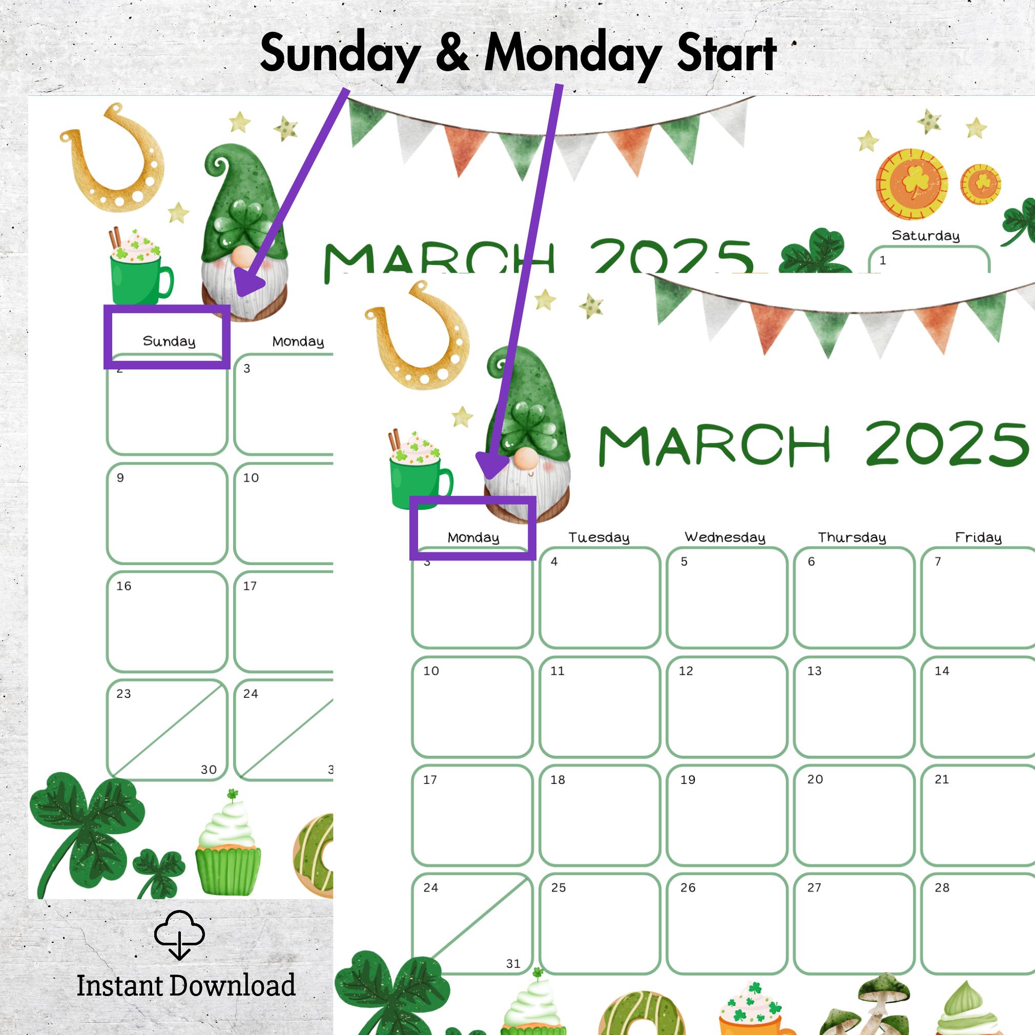 EDITABLE March 2025 Calendar, Printable Fillable Calendar Planner ...