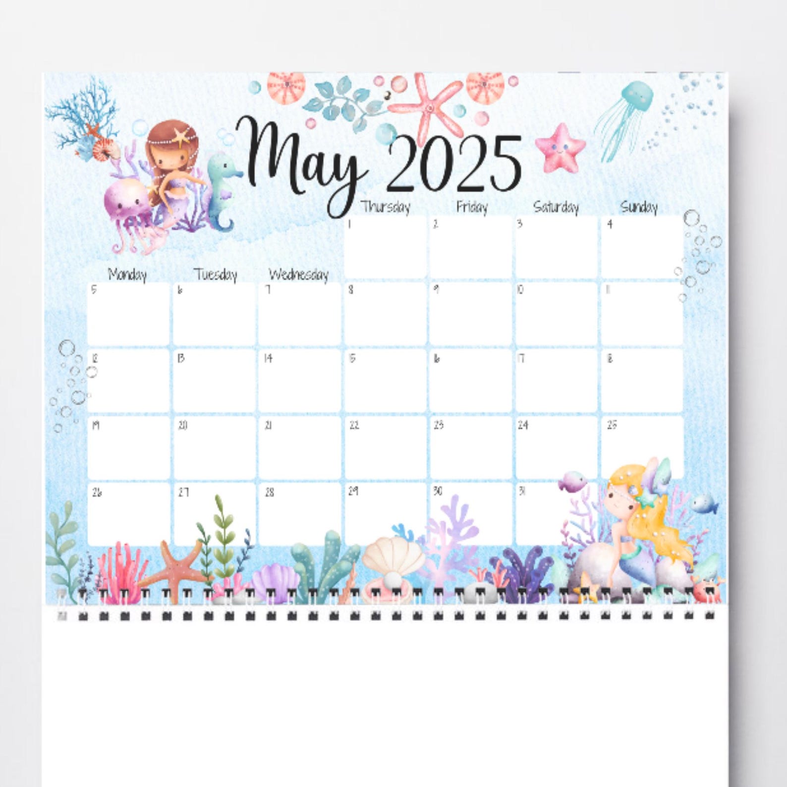 EDITABLE May 2025 Calendar, Ocean Theme, Printable PDF, Sunday & Monday ...