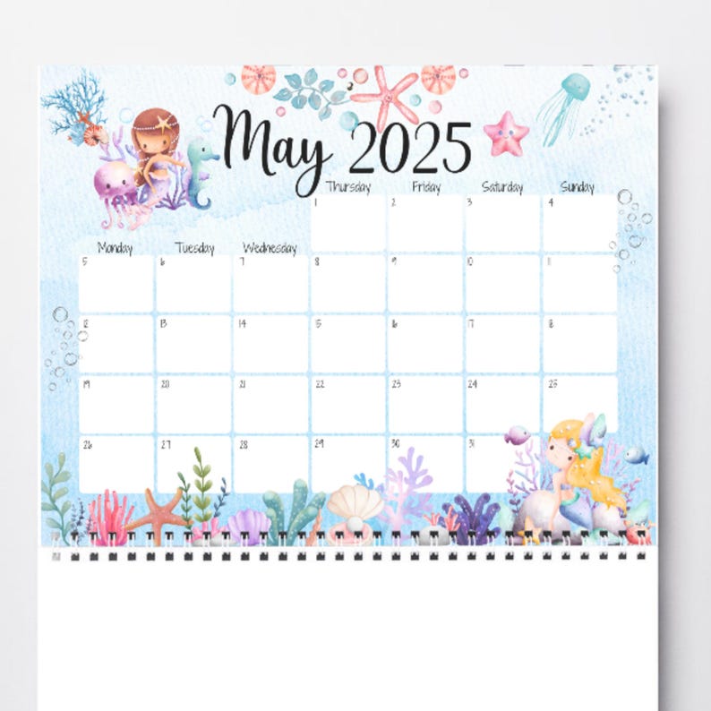EDITABLE May 2025 Calendar, Ocean Theme, Printable PDF, Sunday & Monday ...