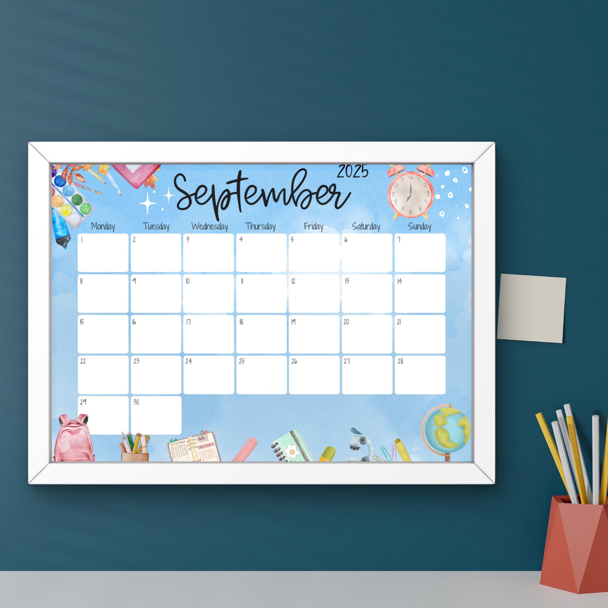 EDITABLE September 2025 Calendar, School Time, Back to School ...
