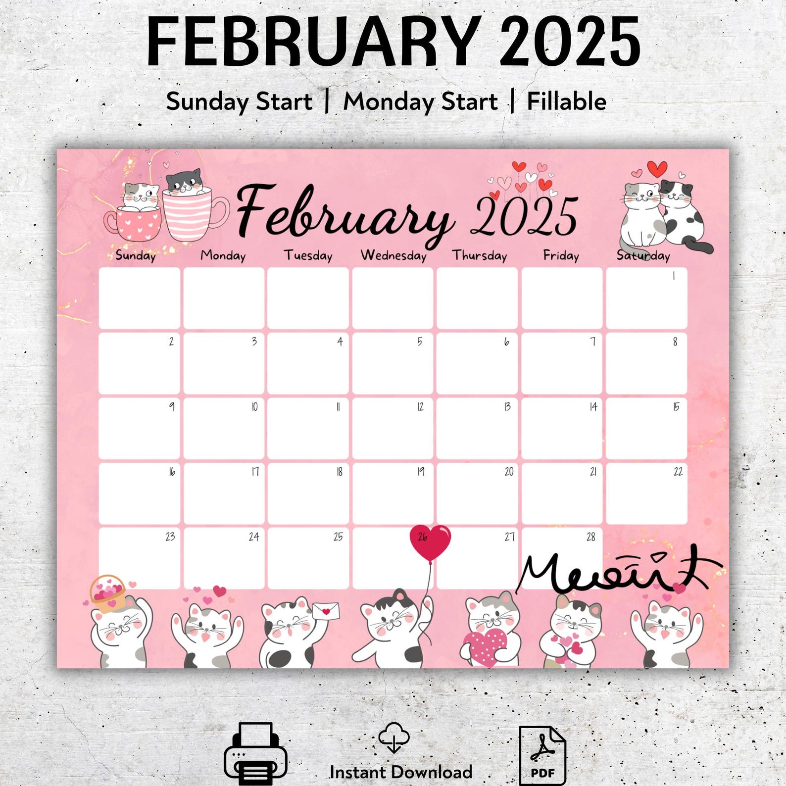 EDITABLE February 2025 Calendar, Valentine’s Day, Printable Calendar ...