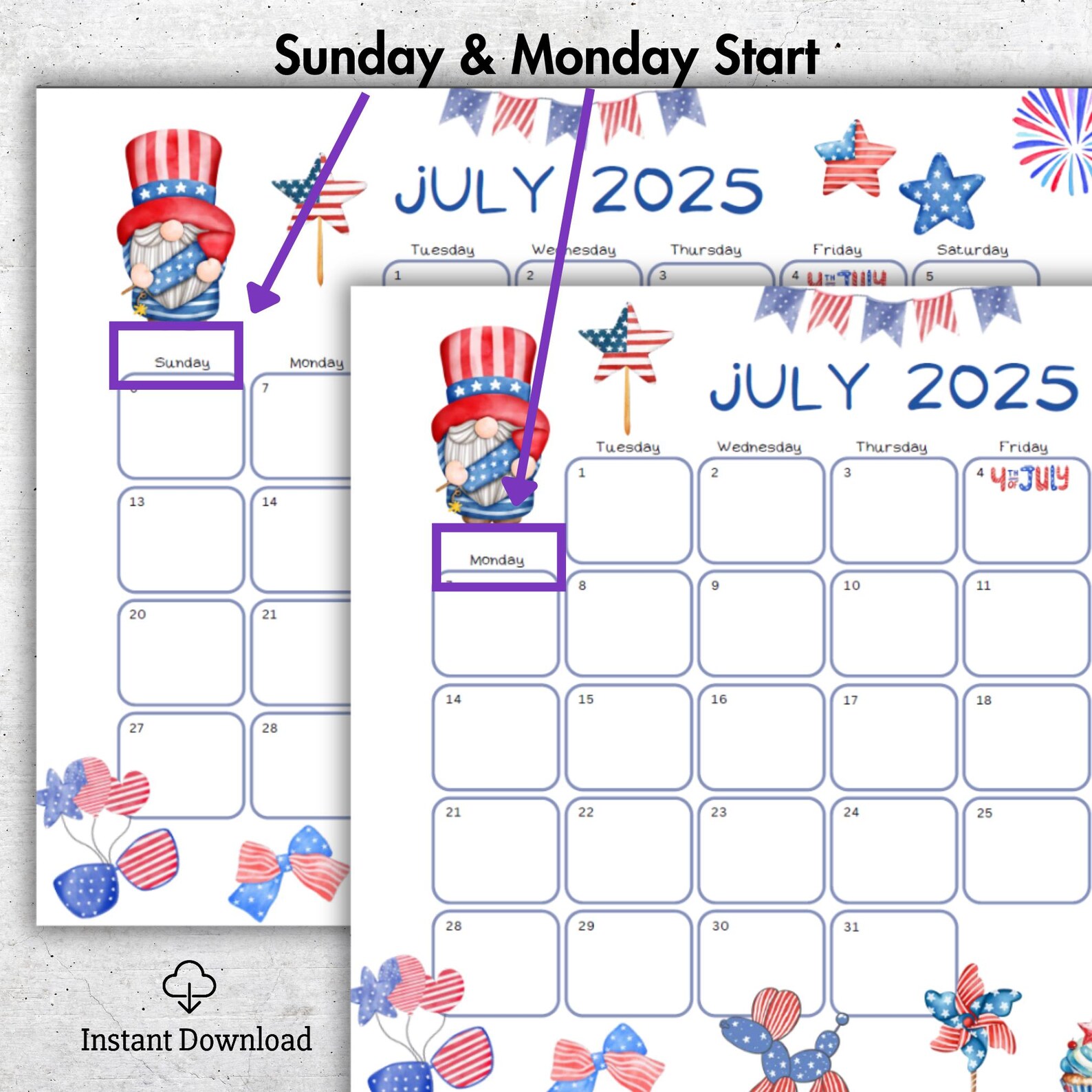July 2025 Printable Calendar | Patriotic 4th of July Theme | Fillable ...
