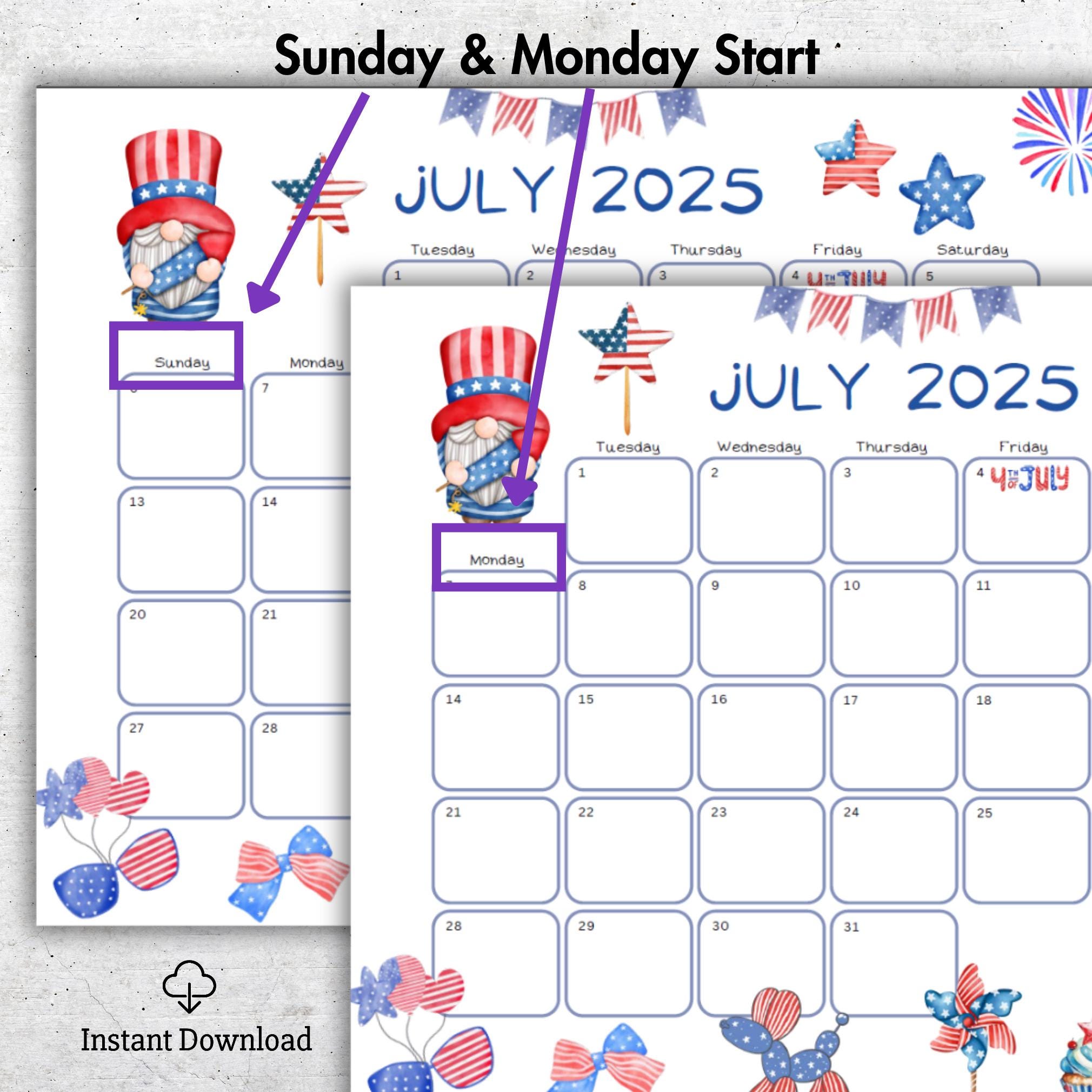 July 2025 Printable Calendar | Patriotic 4th of July Theme | Fillable ...