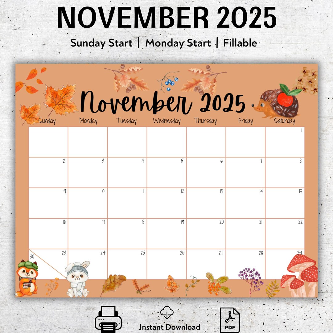 EDITABLE November 2025 Calendar, Beautiful Fall, Printable November ...