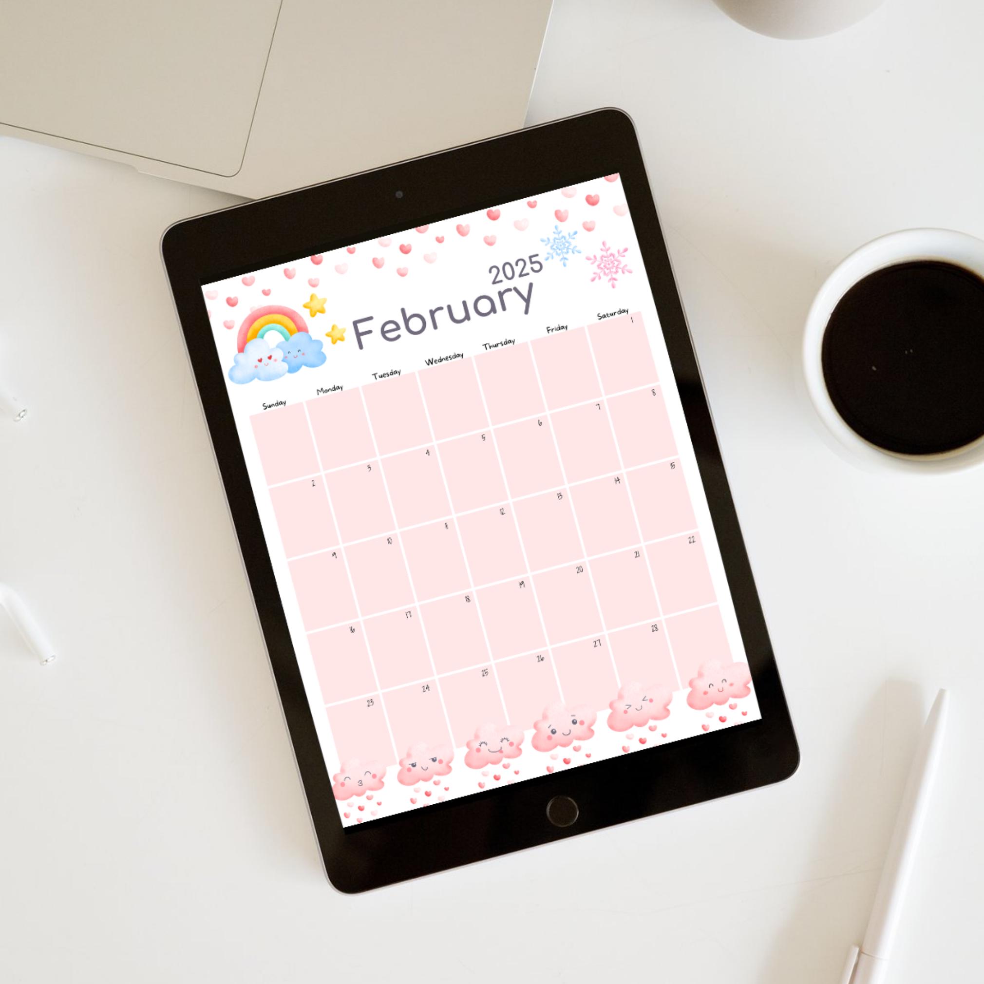EDITABLE February 2025 Calendar, Printable February Calendar Beautiful ...