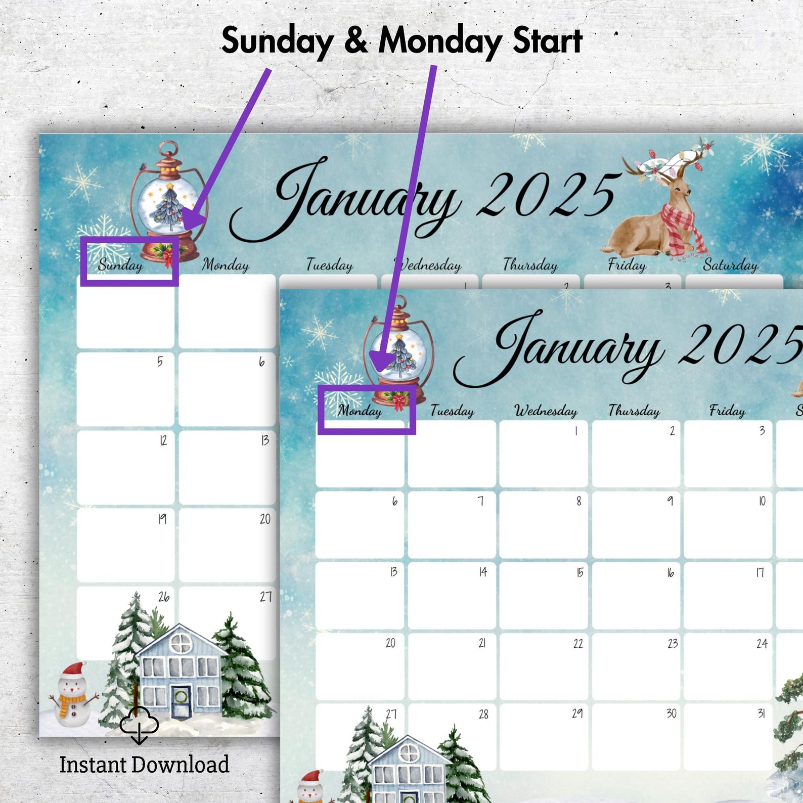 EDITABLE January 2025 Calendar, Beautiful Snowy Winter, Fillable ...