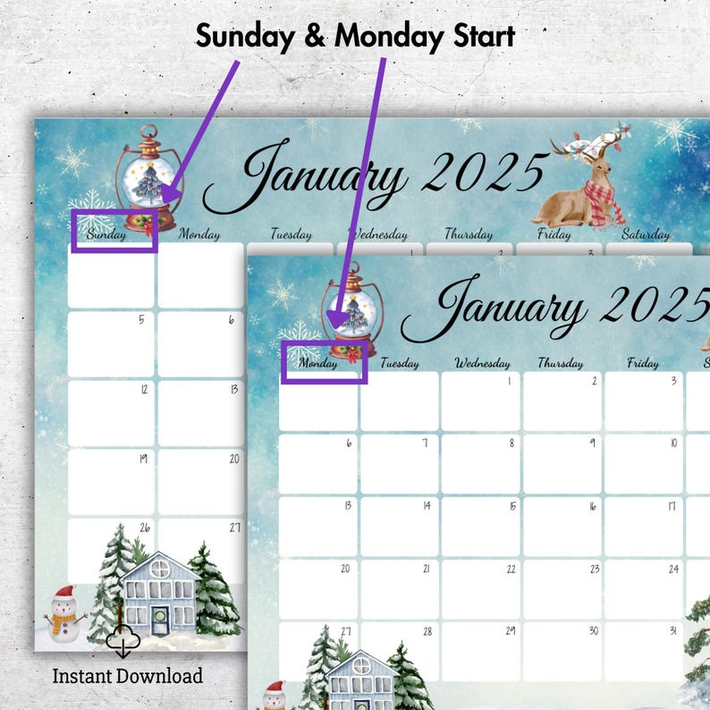 EDITABLE January 2025 Calendar, Beautiful Snowy Winter, Fillable ...