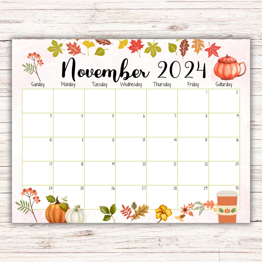 EDITABLE November 2024 Calendar, Colorful Pumpkins, Printable Planner ...
