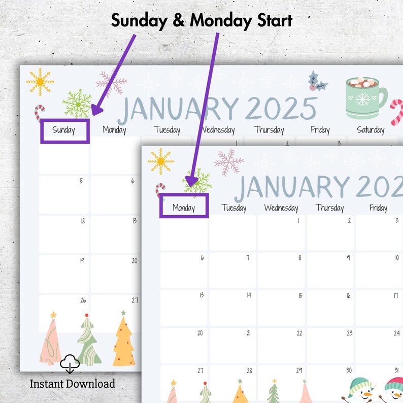 EDITABLE January 2025 Calendar, Beautiful Winter, Happy Snowmen, New ...