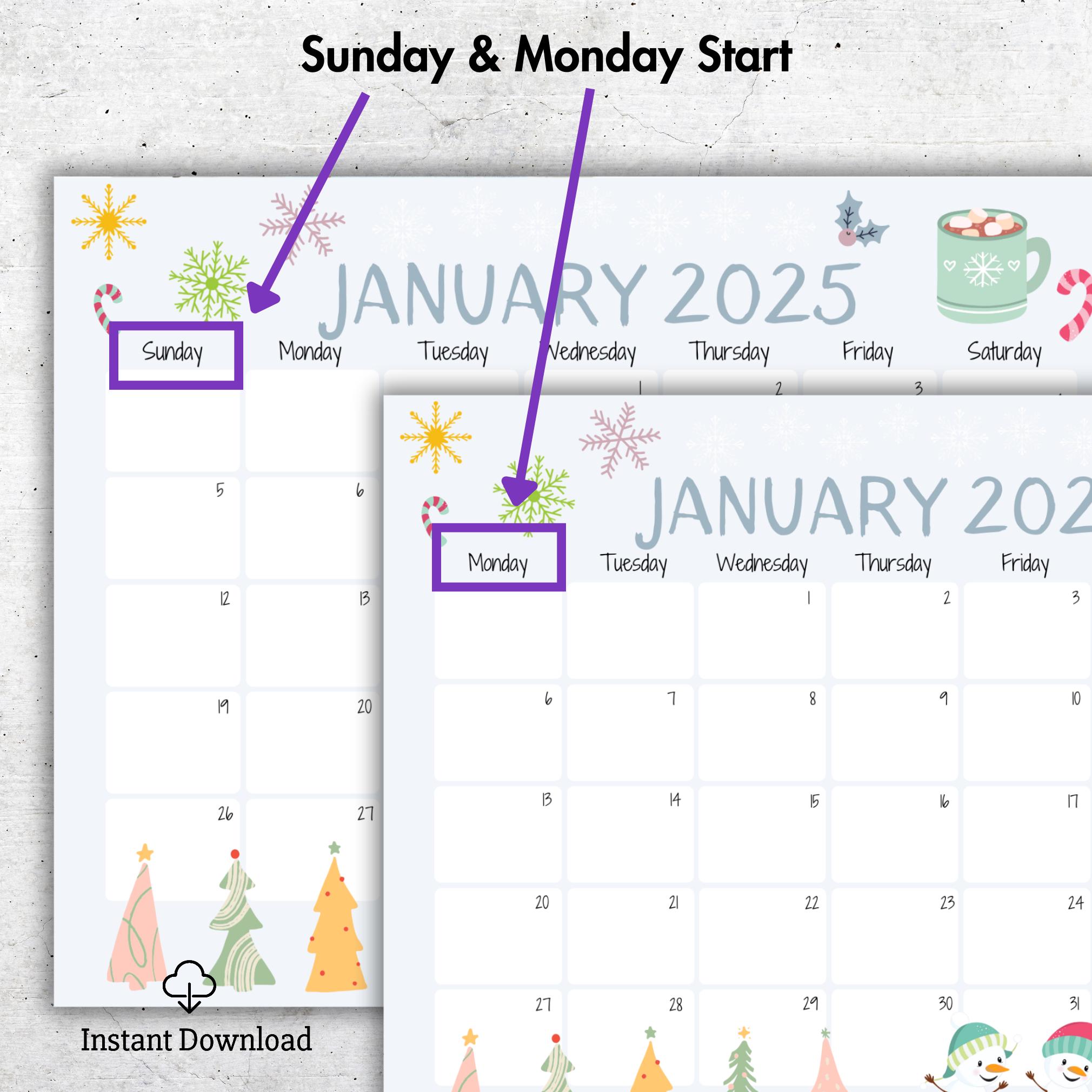 EDITABLE January 2025 Calendar, Beautiful Winter, Happy Snowmen, New ...